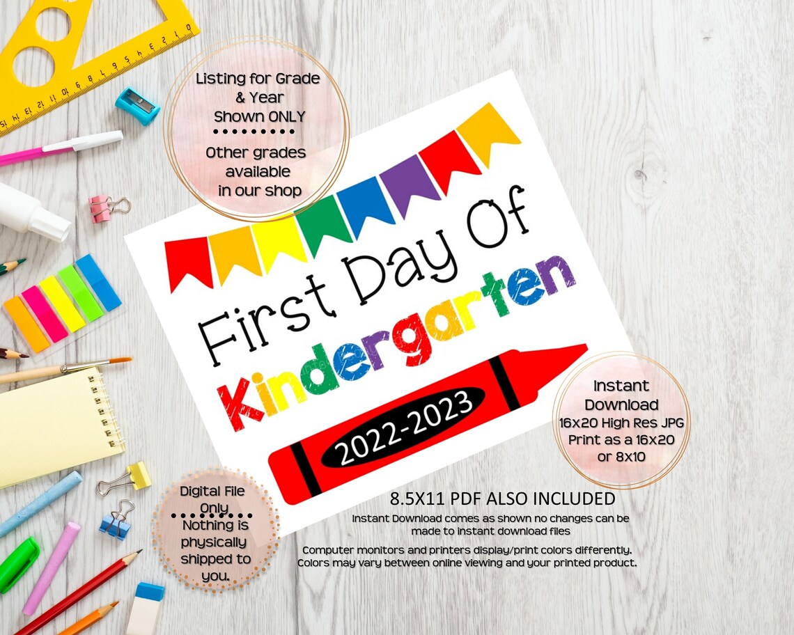 First Day of Kindergarten Printable Sign First Day of School - Etsy