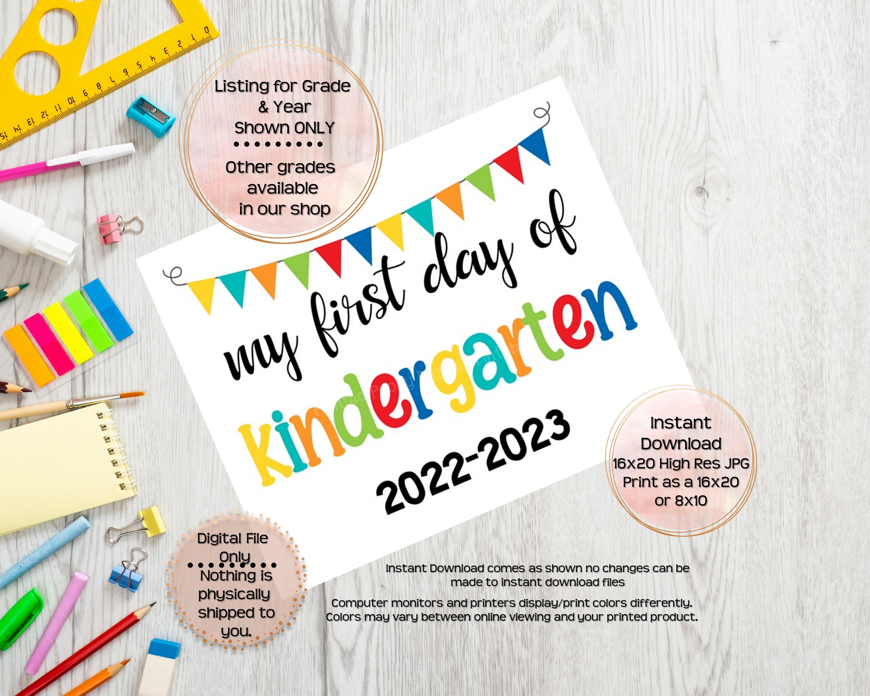 First Day of Kindergarten Printable Sign First Day of School - Etsy