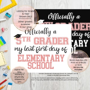 First Day of Fifth Grade Printable Sign First Day of School Sign 5th ...