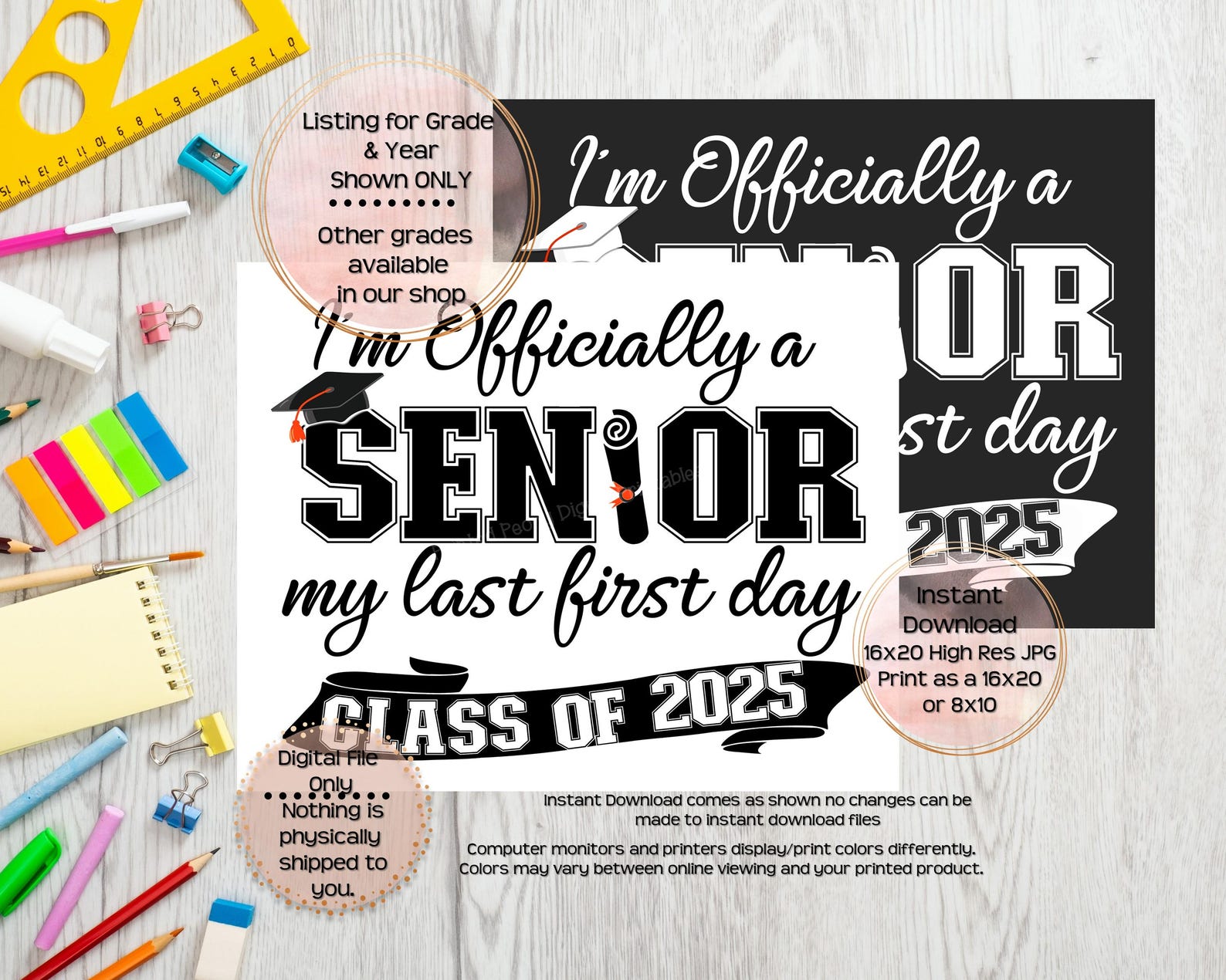First Day of Senior Year Printable Sign First Day of School Sign 12th ...