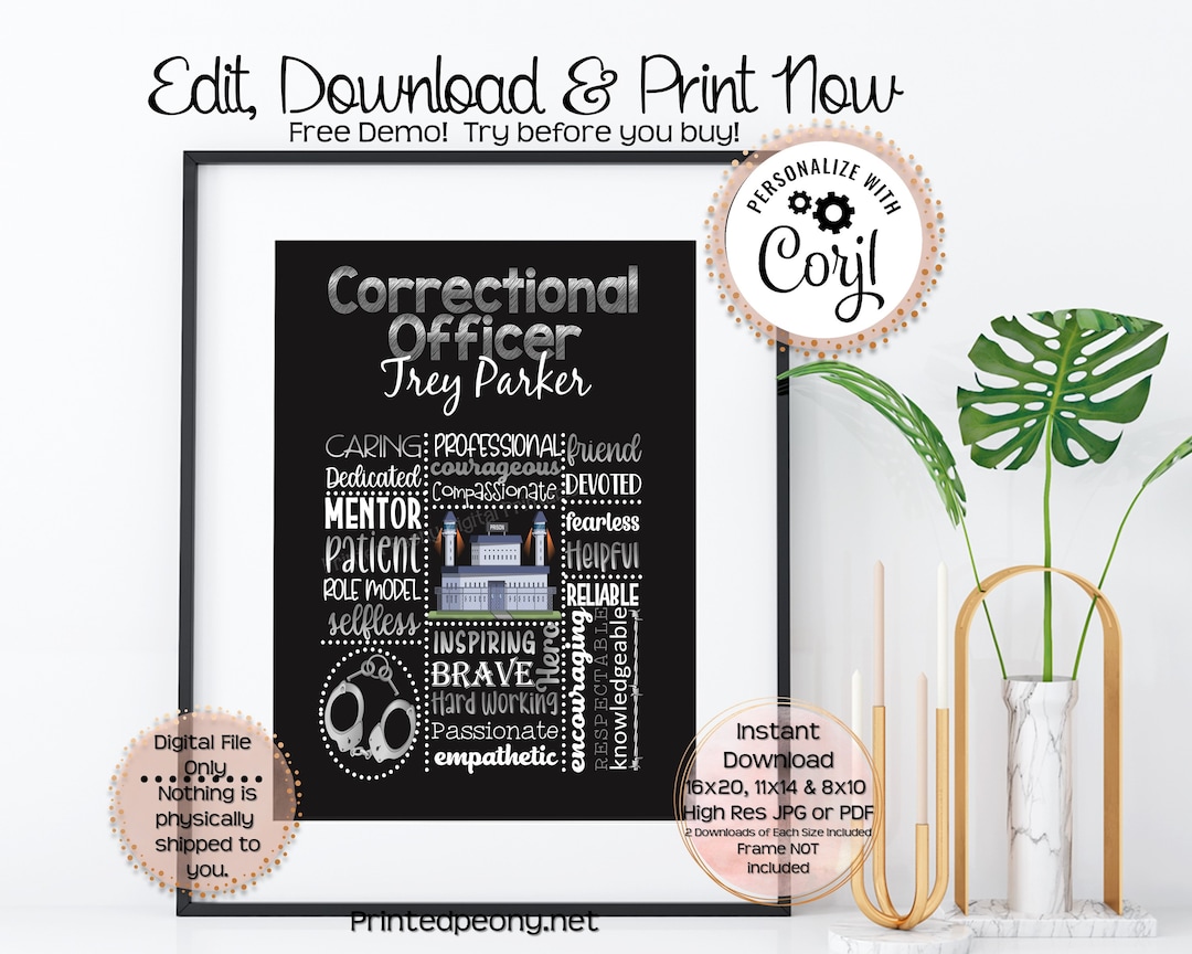 Personalized Printable Correctional Officer Gift Chalkboard Gift for CO ...