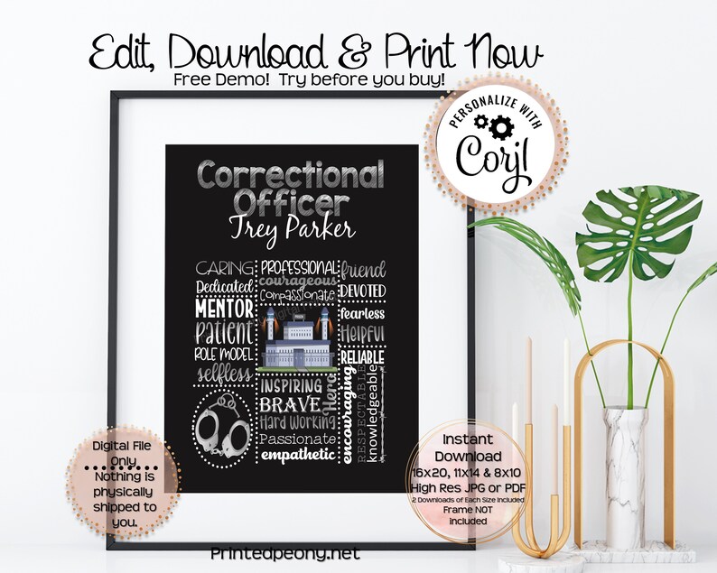 Personalized Printable Correctional Officer Gift Chalkboard Gift for CO ...