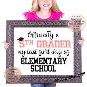 First Day of Fifth Grade Printable Sign First Day of School Sign 5th ...