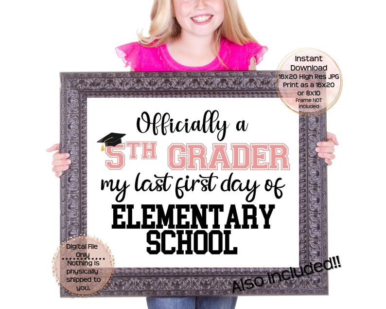 First Day of Fifth Grade Printable Sign First Day of School Sign 5th ...