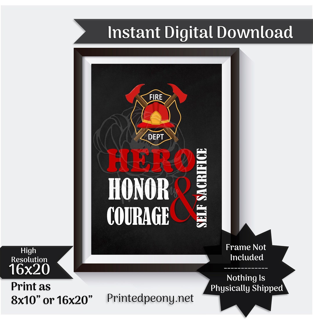 Firefighter Wall Art Chalkboard Gift for Firefighter Volunteer Firemen ...
