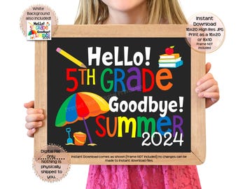 1st Day of School 5th Grade Printable Rainbow Instant Download Photo ...