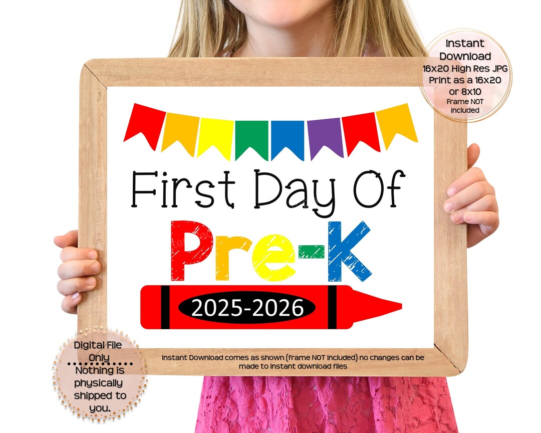 First Day of Pre-k Printable Sign 1st Day of School Sign Pre-k Photo ...