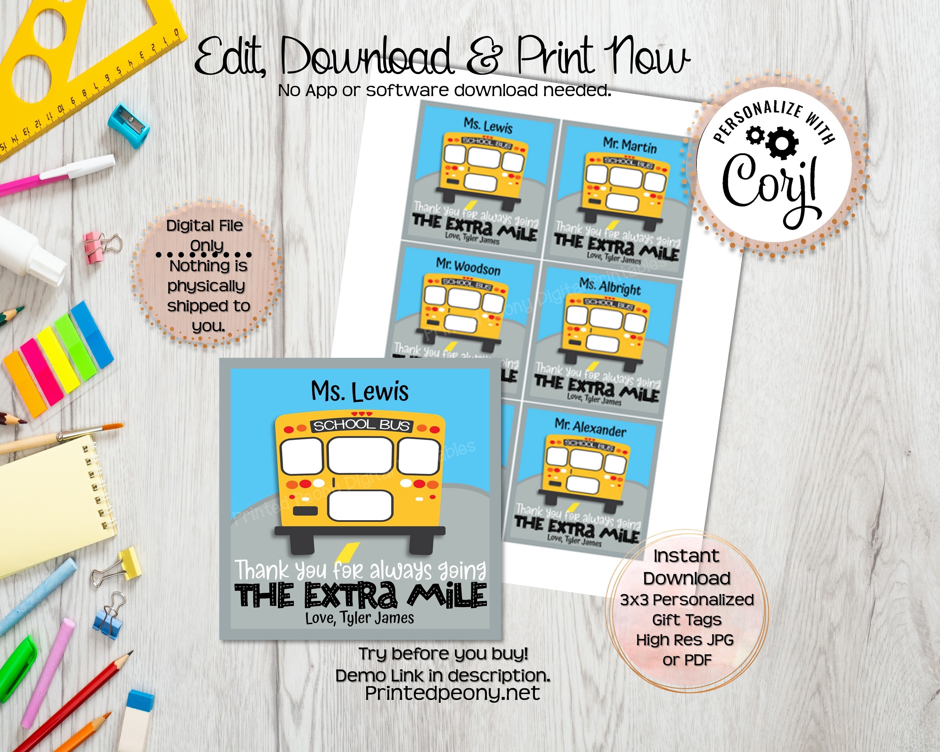 Personalized Printable Bus Driver Gift Tag Gift for Bus | Etsy