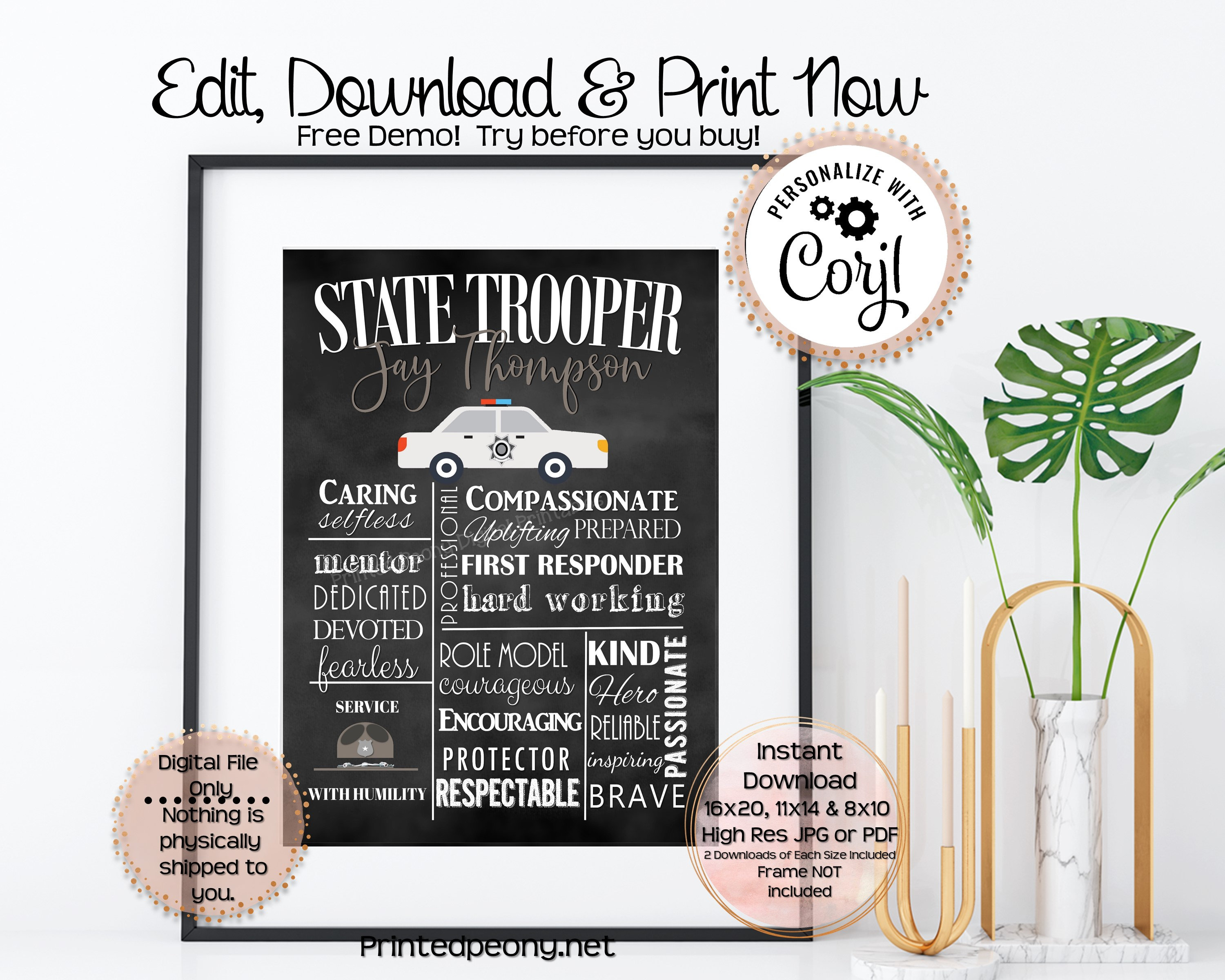 Personalized Printable State Trooper Wall Art Gift for Trooper - Etsy