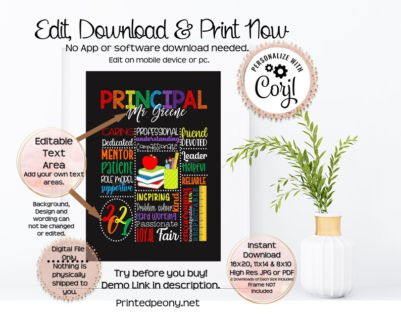 Personalized Printable Principal Gift Chalkboard Gift for Boss - Etsy