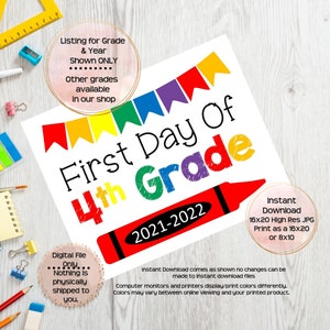 First Day of Fourth Grade Printable Sign First Day of School | Etsy