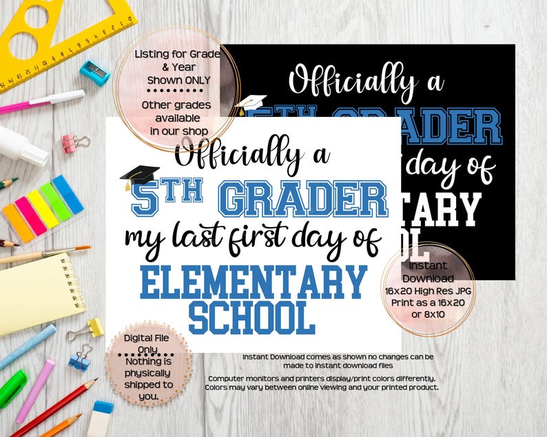 First Day of Fifth Grade Printable Sign First Day of School Sign 5th ...