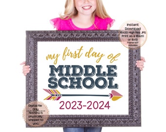 1st Day of Middle School Sign First Day of 6th Grade Sign 2023 Hello ...
