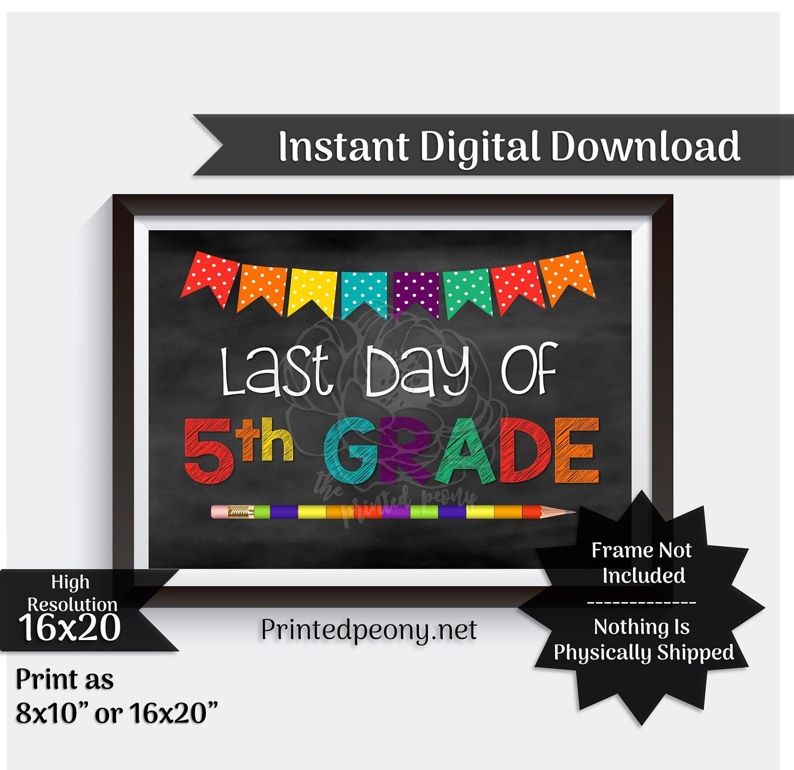Last Day of Fifth Grade Printable Sign End of School Sign 5th | Etsy