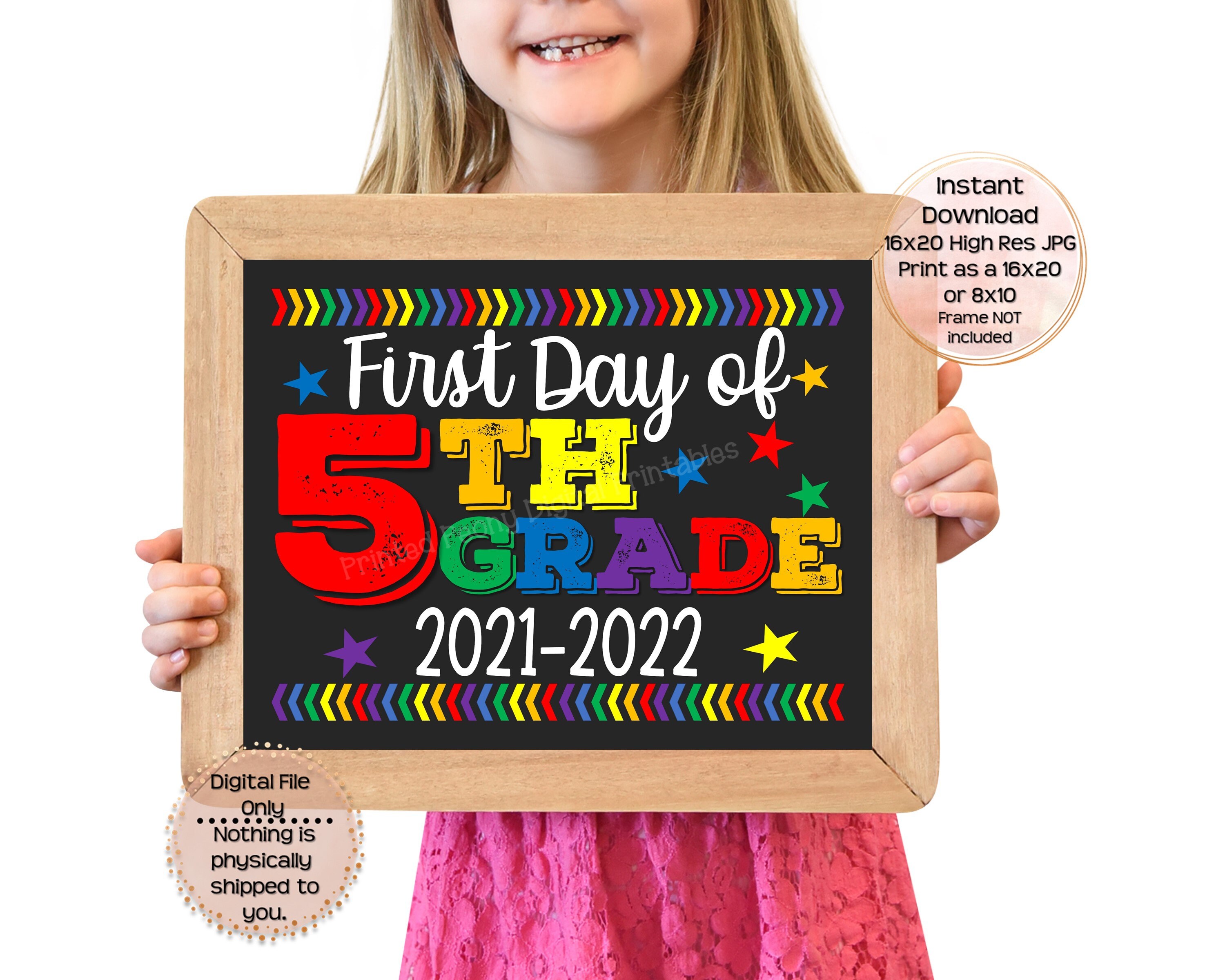 First Day of Fifth Grade Printable Sign 1st Day of School Sign | Etsy
