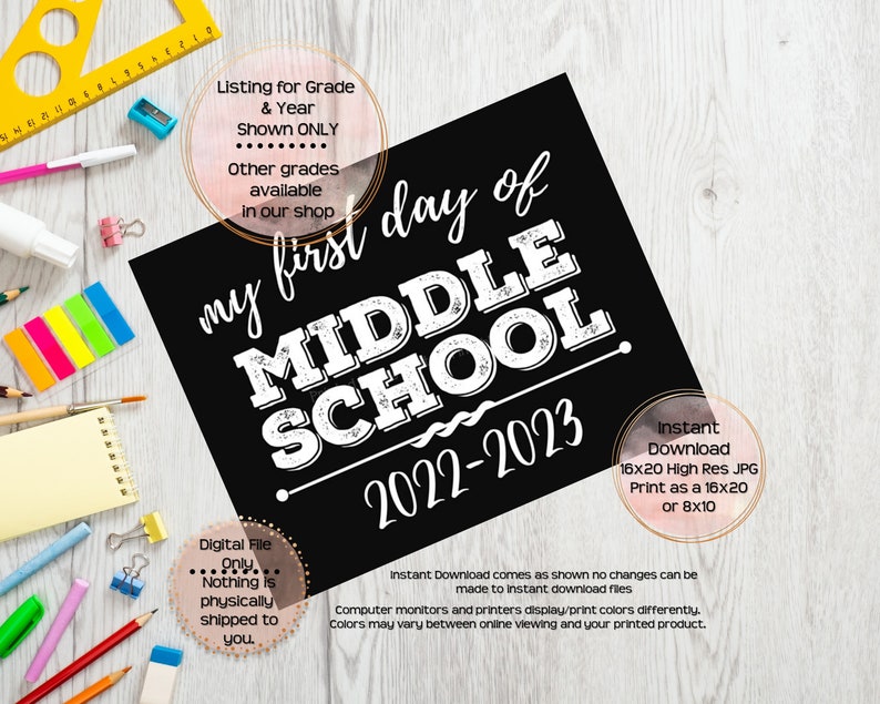 First Day of Middle School Printable Sign 1st Day of School - Etsy
