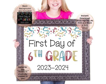 1st Day of Middle School Sign 2023 First Day of 6th Grade Sign Back to ...