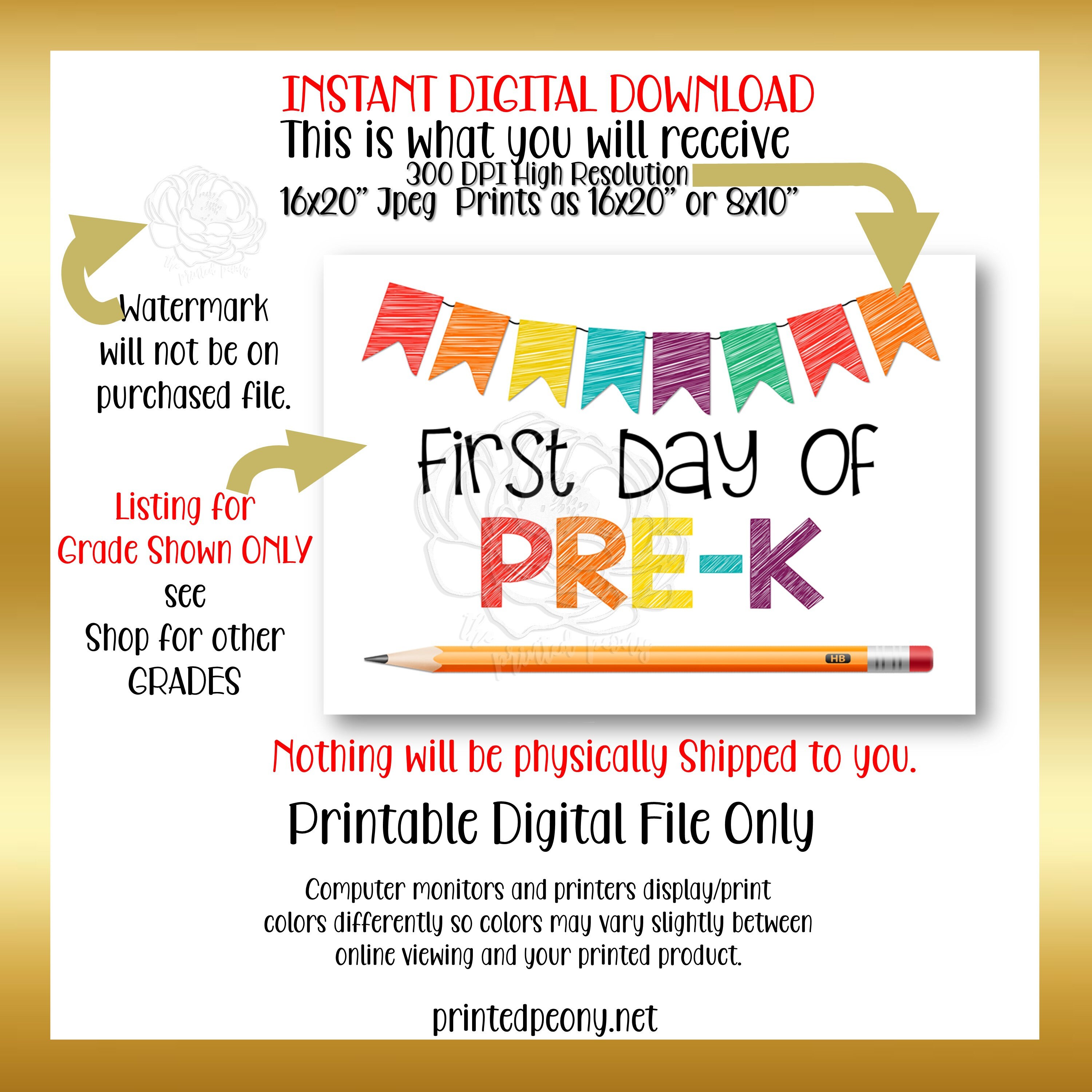 First Day of Pre-k Printable Sign 1st Day of School Sign Preschool ...