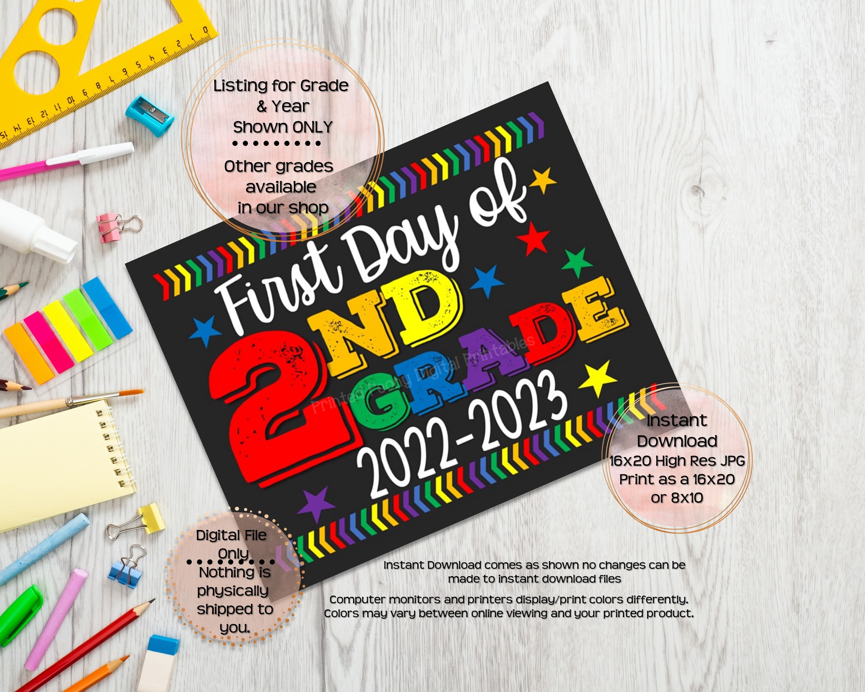 First Day of Second Grade Printable Sign First Day of School - Etsy