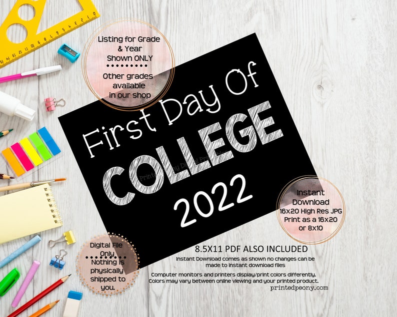 First Day of College Printable Sign First Day of School Sign - Etsy