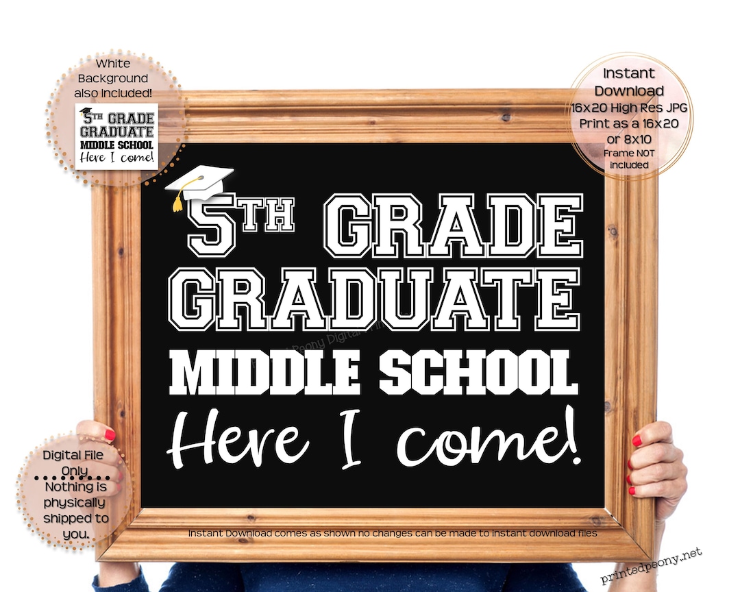 Last Day of Fifth Grade Printable Sign End of School Sign 5th Grade End ...