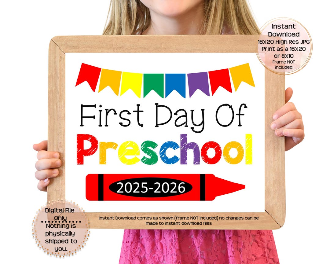First Day of Preschool Printable Sign 1st Day of School Sign Pre-k ...