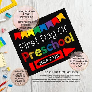First Day of Preschool Printable Sign 1st Day of School Sign Pre-k ...
