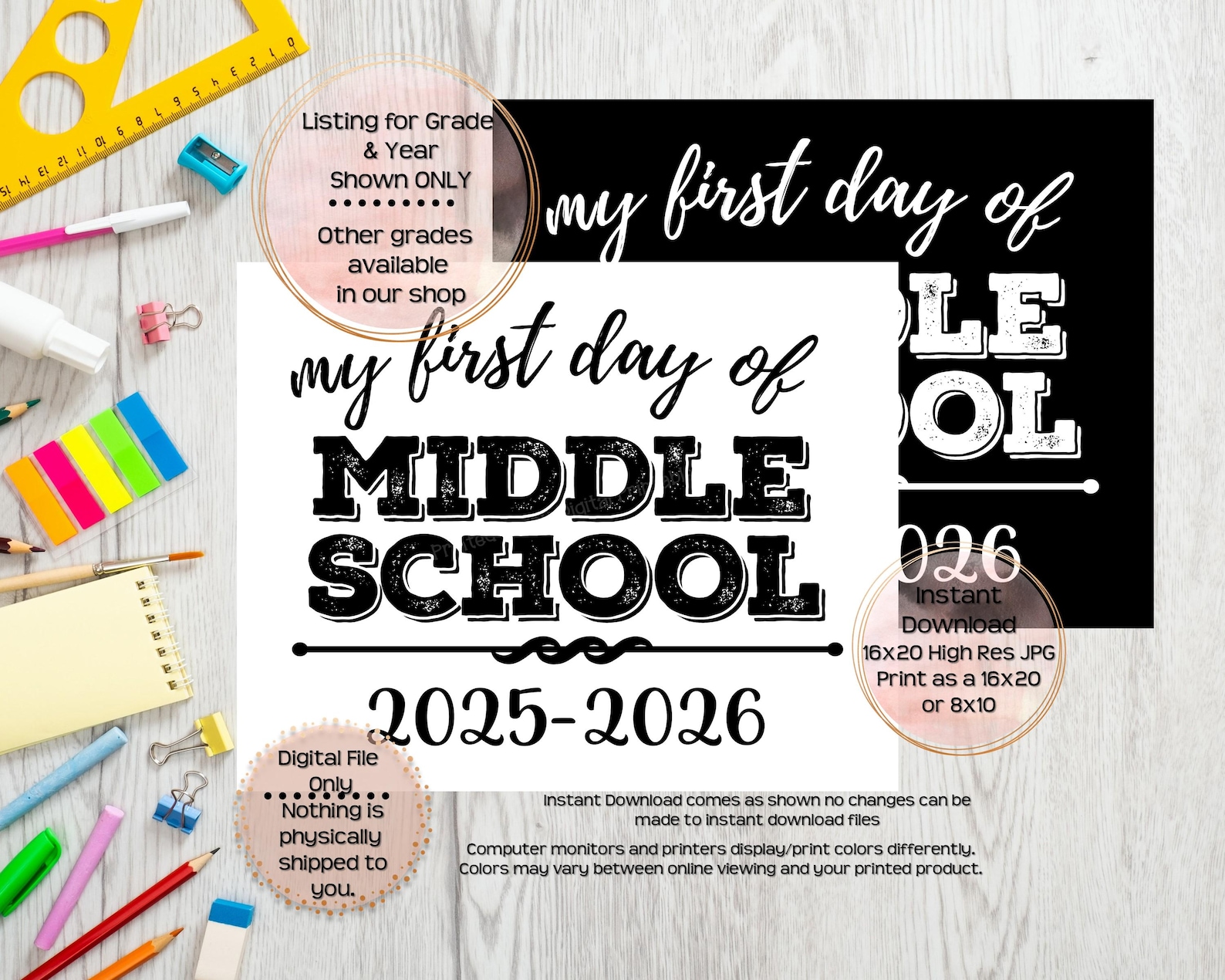 First Day of Middle School Printable Sign 1st Day of School Sign 6th ...
