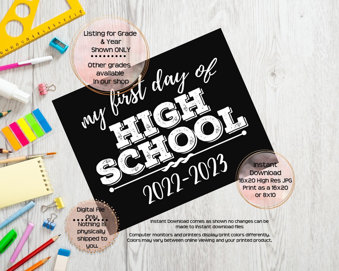 First Day of Ninth Grade Printable Sign First Day of High - Etsy
