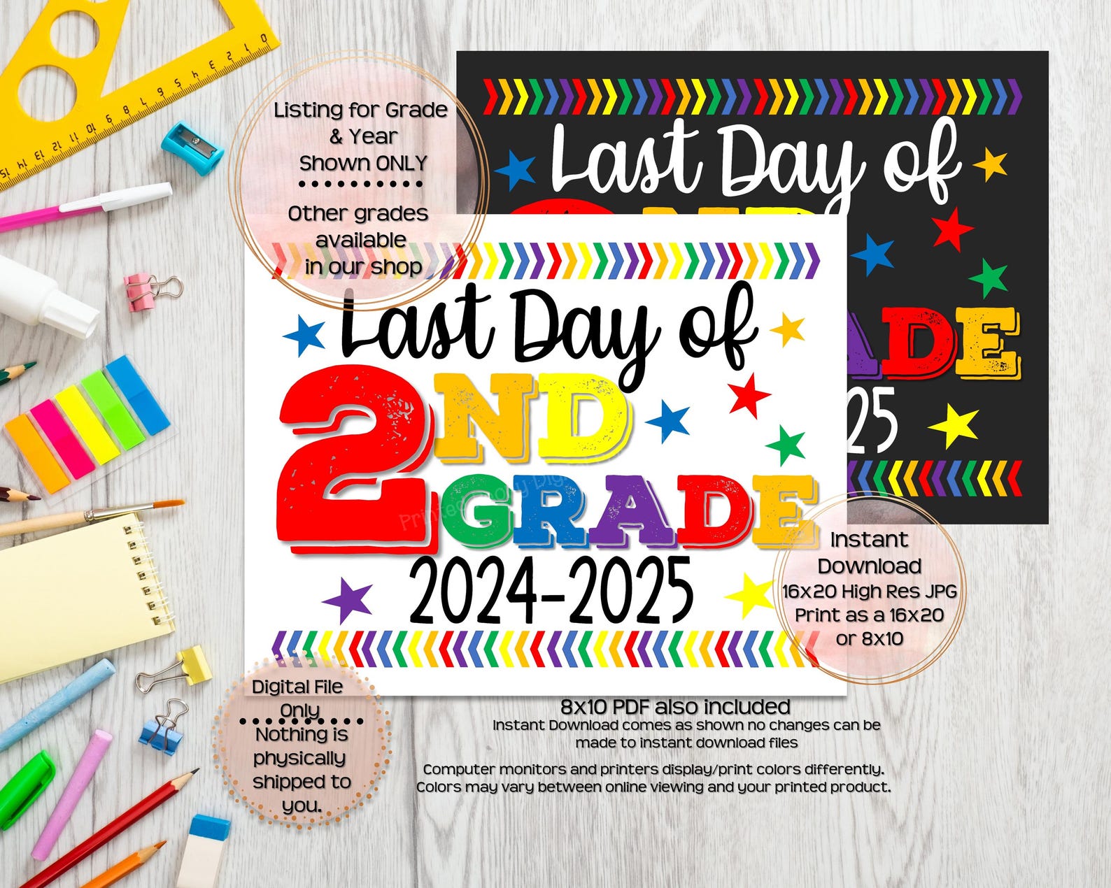 Last Day of Second Grade Printable Sign Last Day of School Sign 2nd ...