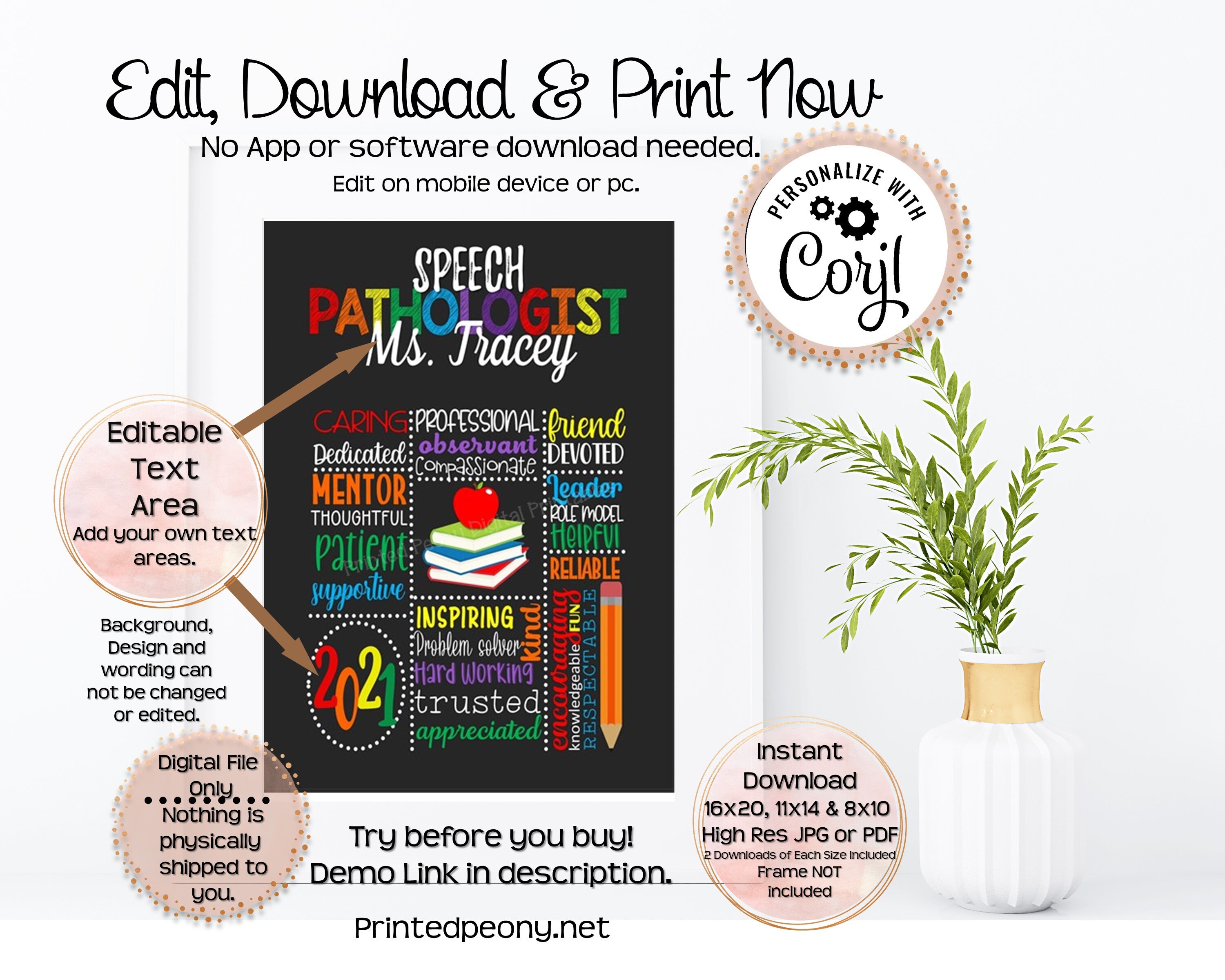 Personalized Printable Speech Pathologist Gift School Gift for SLP ...