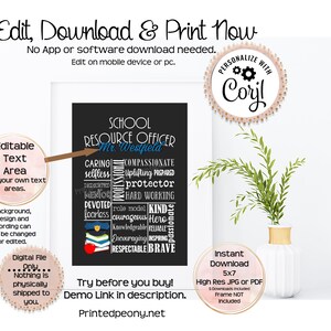 Personalized Printable School Resource Officer 5x7 Gift Chalkboard Gift ...