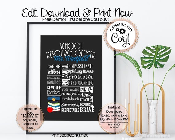 Personalized Printable School Resource Officer Gift Chalkboard - Etsy