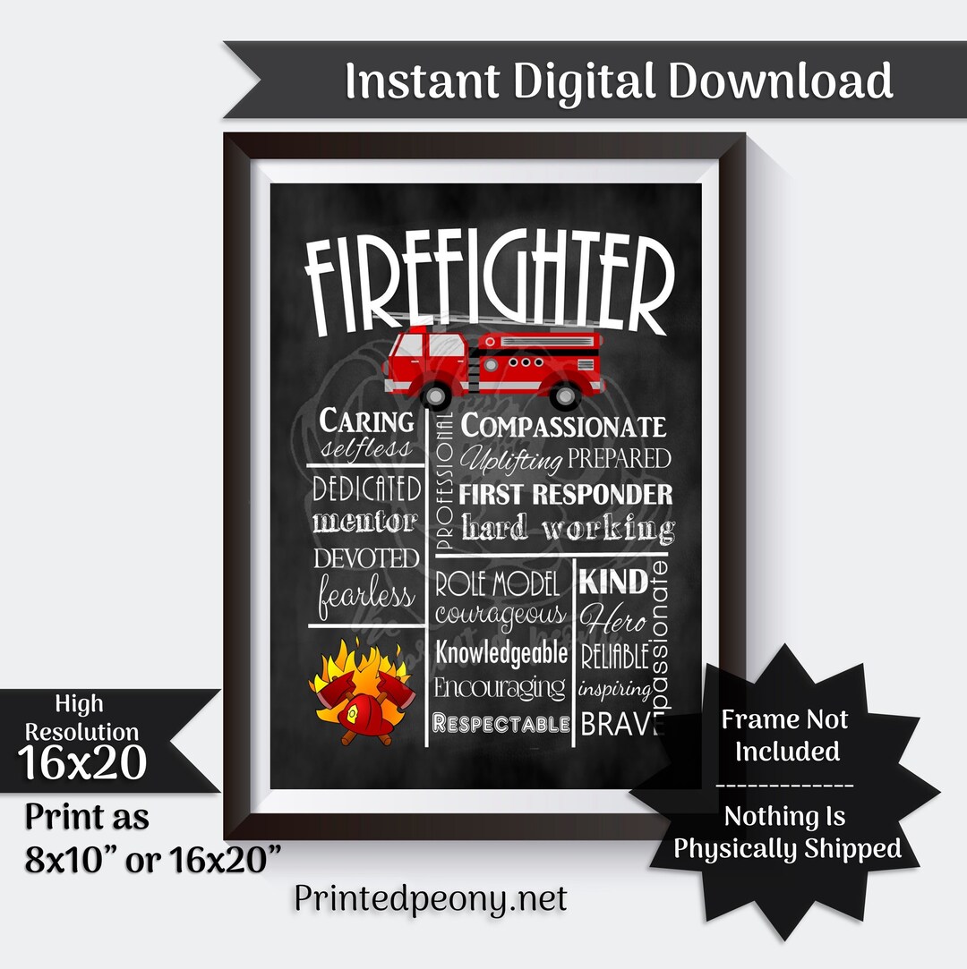 Firefighter Wall Art Chalkboard Gift for Firefighter Volunteer Firemen ...