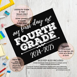 First Day of Fourth Grade Printable Sign First Day of School Sign 4th ...