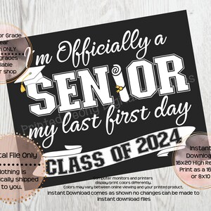 First Day of Senior Year Printable Sign First Day of School Sign 12th ...