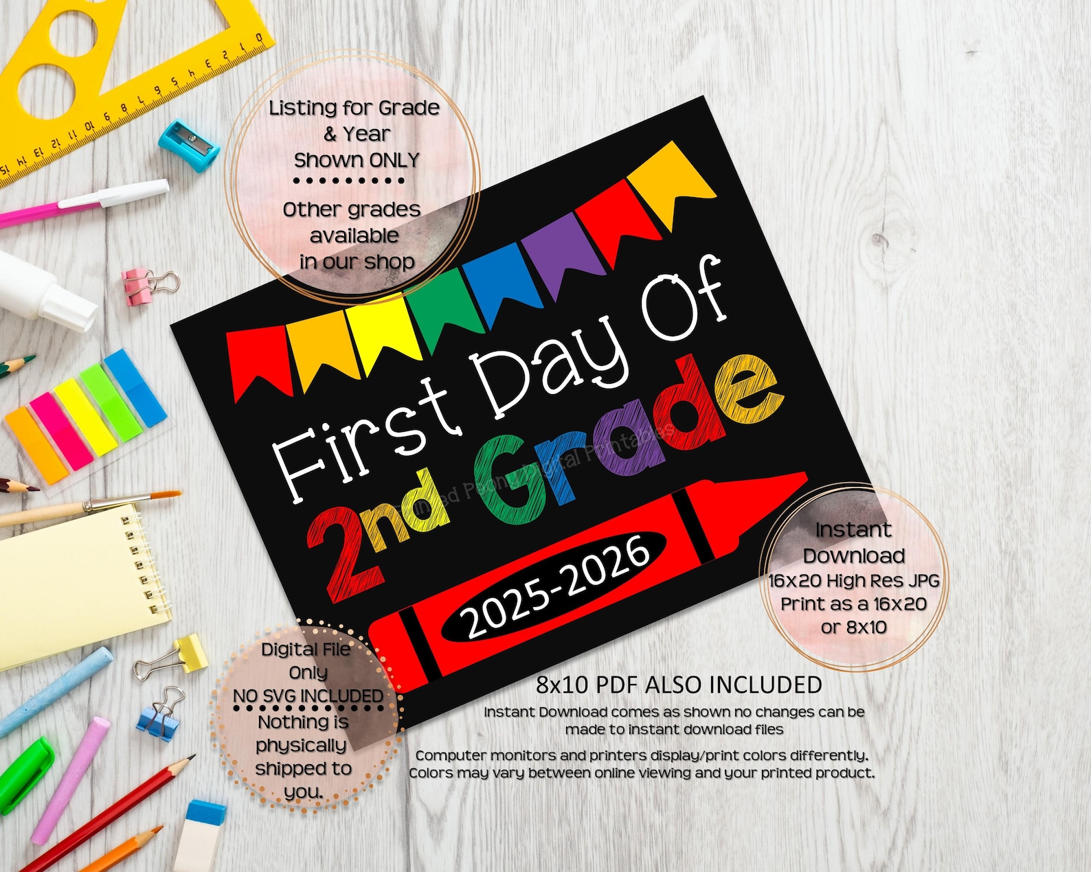 First Day of Second Grade Printable Sign First Day of School Sign 2nd ...