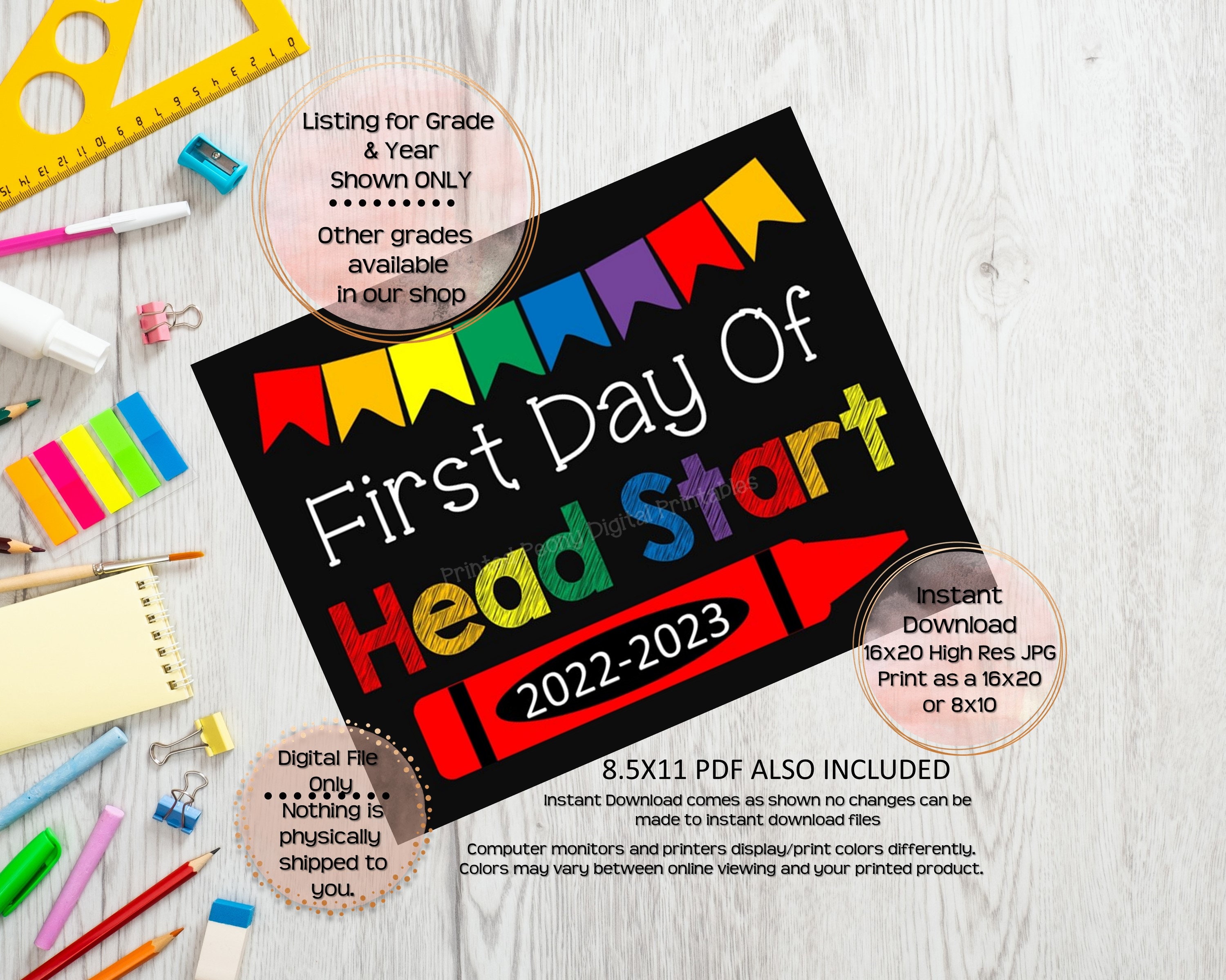 First Day of Head Start Printable Sign 1st Day of School Sign - Etsy