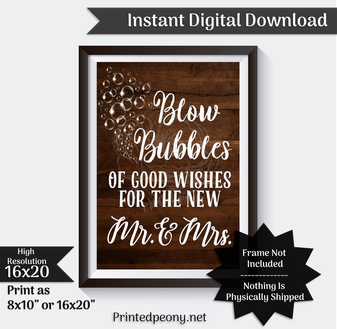 Bubbles Wedding Digital Wood Sign Printable Wedding Blow Bubbles of ...