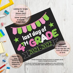 Last Day of Fourth Grade Printable Sign End of School Sign 4th Grade ...