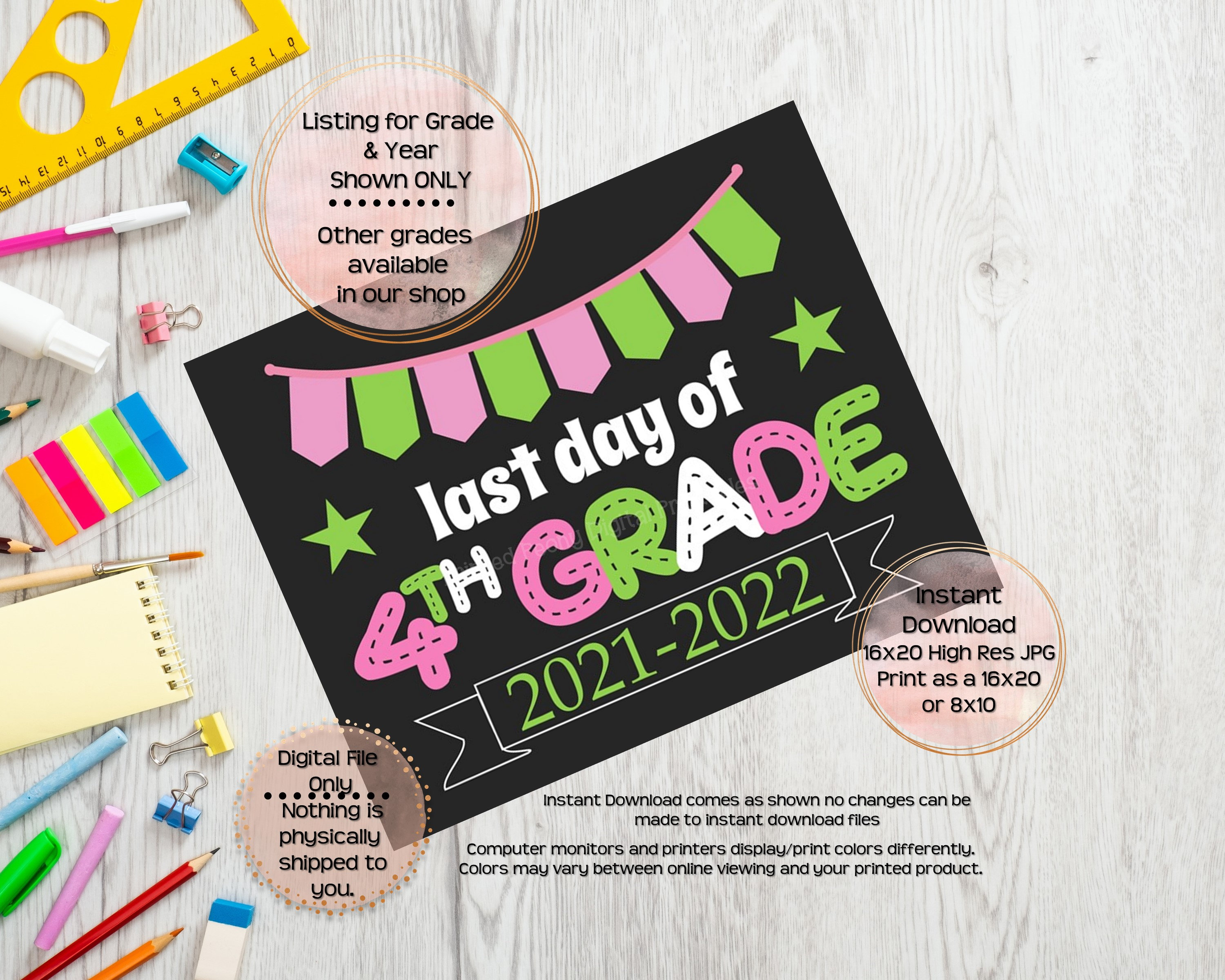 Last Day of Fourth Grade Printable Sign End of School Sign 4th | Etsy