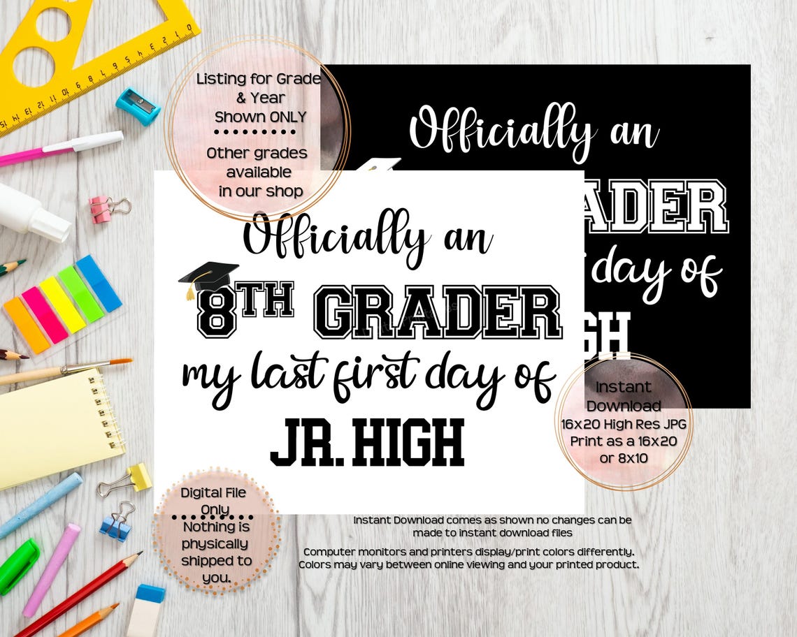 First Day of Eighth Grade Printable Sign First Day of School Sign 8th ...