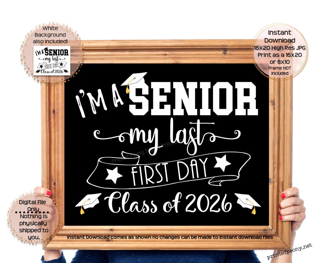 First Day of Senior Year Printable First Day of School Sign 12th Grade ...