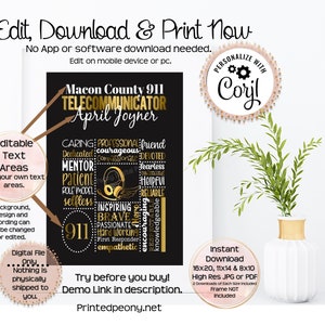 Personalized Printable 911 Telecommunicator Gift Chalkboard Gift for ...