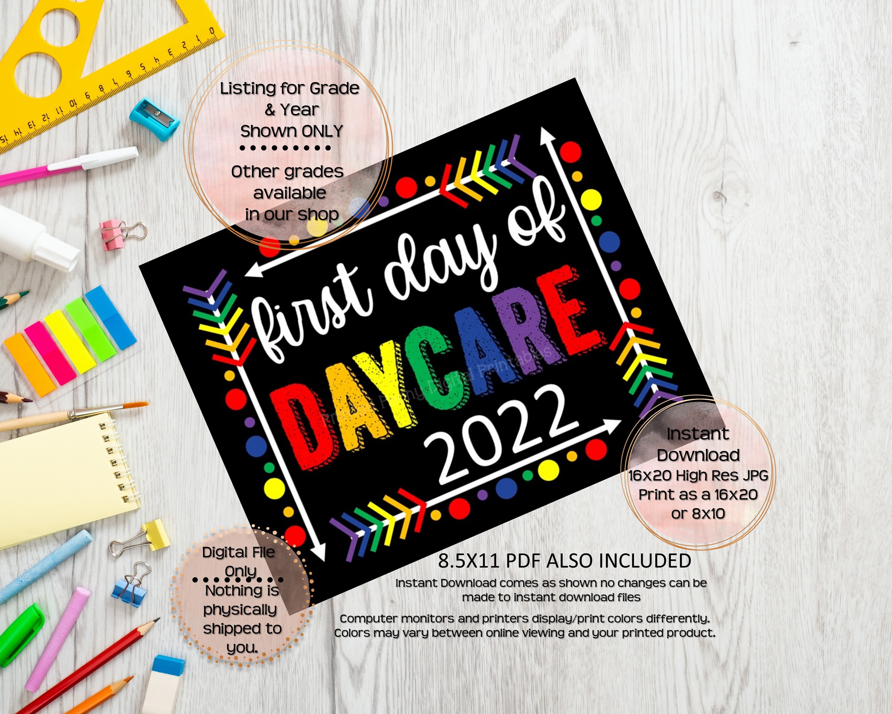First Day of Daycare Printable Sign 1st Day of School Sign - Etsy