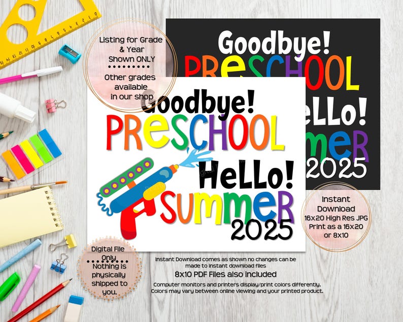 Last Day of Preschool Printable Sign End of School Sign Pre-k Goodbye ...