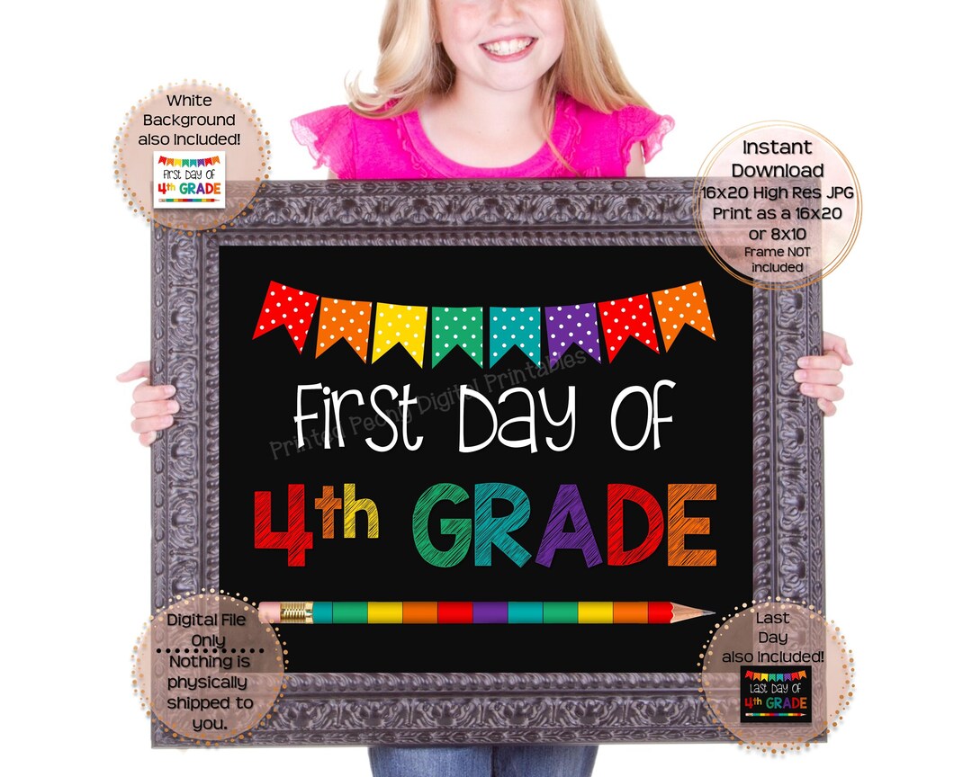 First & Last Day of Fourth Grade Printable First Day of School Sign 4th ...