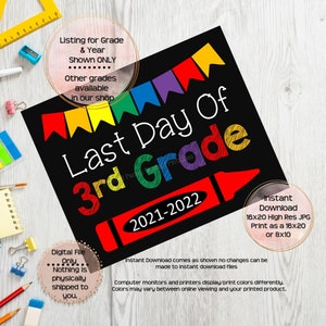 Last Day of Third Grade Printable Sign End of School Sign 3rd - Etsy