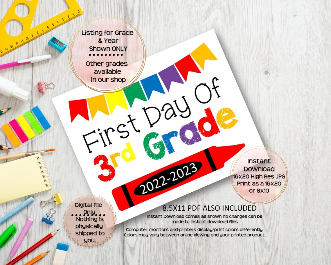 First Day of Third Grade Printable Sign First Day of School - Etsy