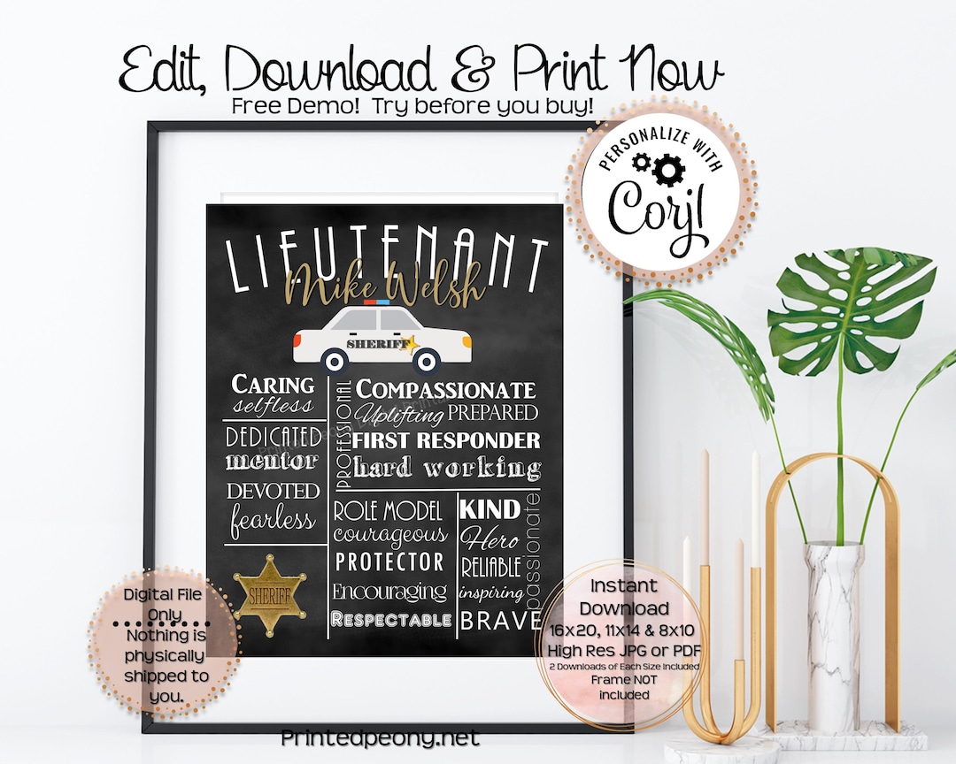 Personalized Printable Deputy Sheriff Lieutenant Wall Art Gift for Law ...